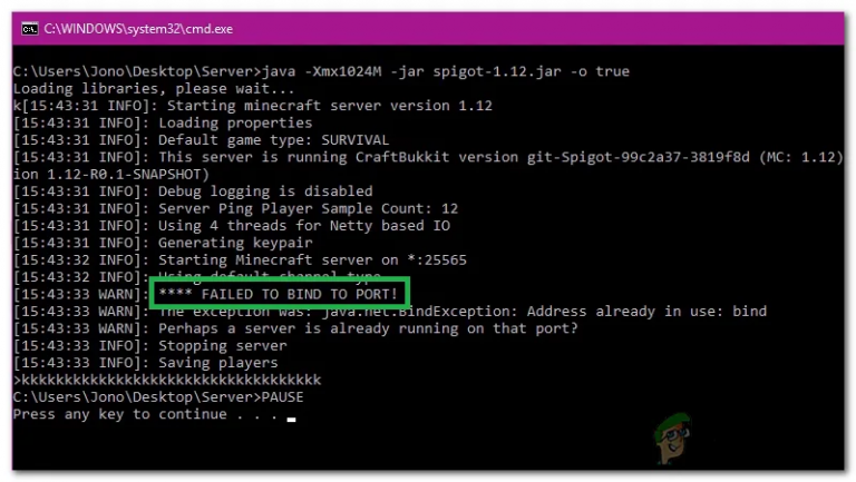 Ошибка Failed to bind to port в Minecraft: как исправить и что значит